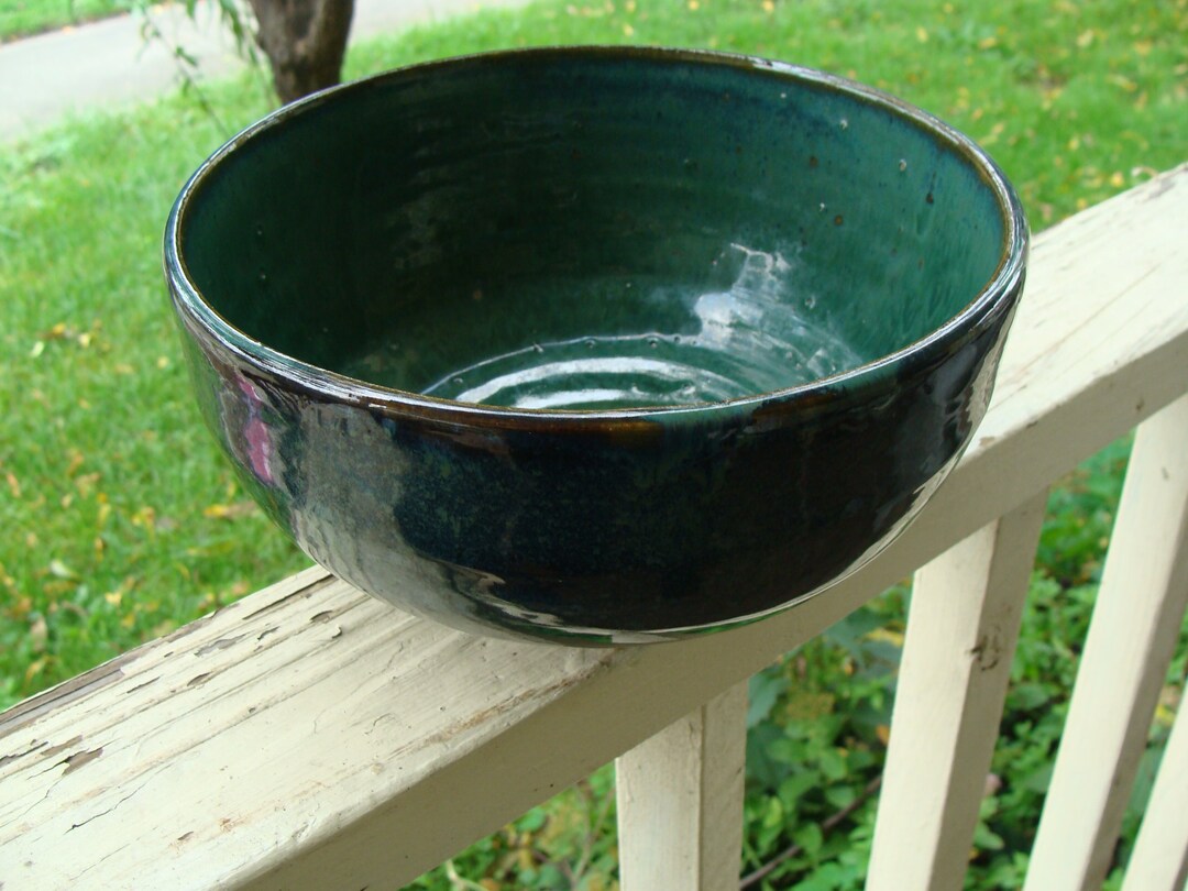 Hand Turned Clay Studio Art Pottery Bowl With Mottled Green and Blue ...
