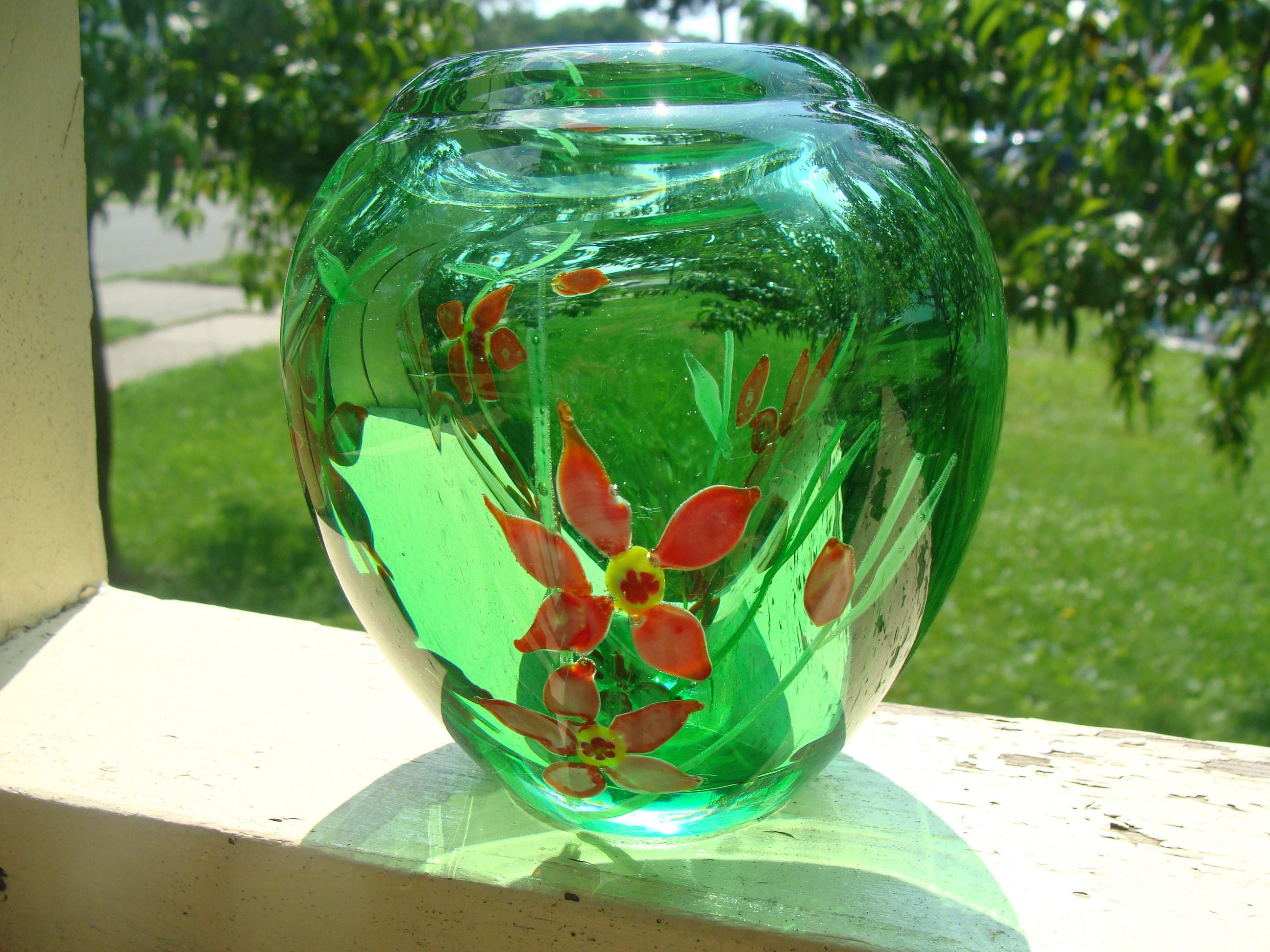 Beautiful Avita Green Art Glass Paperweight Vase With Cased | Etsy