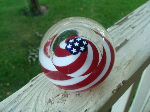 Glass Eye Studio Hand Blown Art Glass Patriotic Paperweight GES 02 Old ...
