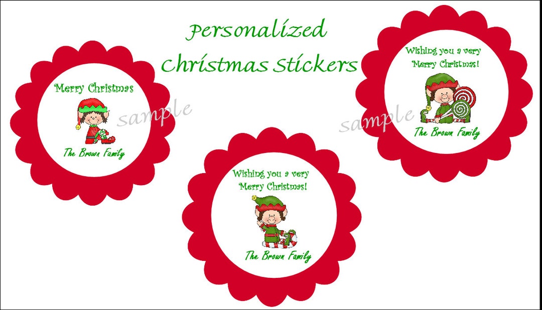 Christmas Stickers, 3 Elf Designs, Labels Stickers 2" Circles ...