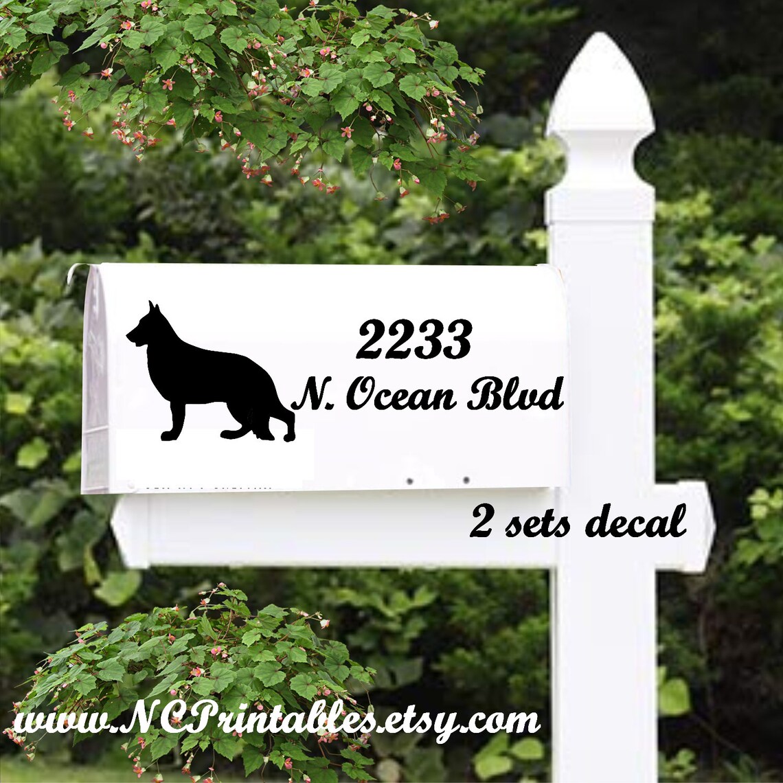 German Shepherd Dog Mail Box With House Numbers Vinyl Decal (2 Side Set ...