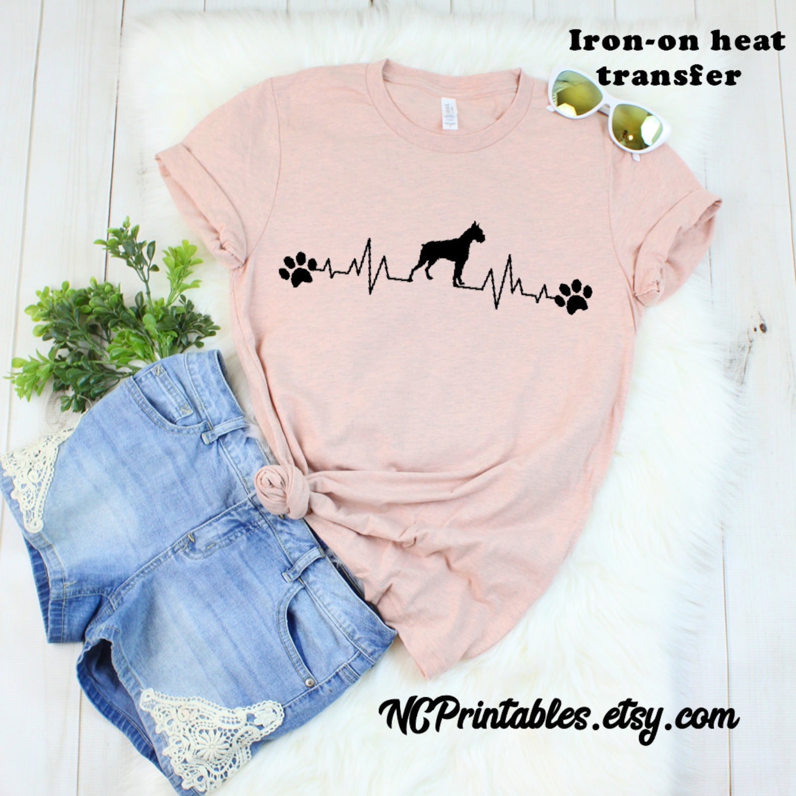 Boxer Heartbeat Paw Print Fabric Heat Transfer Iron on Decal Only Gift ...