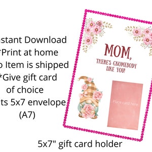Mother's Day Pink Gnome Printable Gift Card Holder DIY Gifts - Etsy