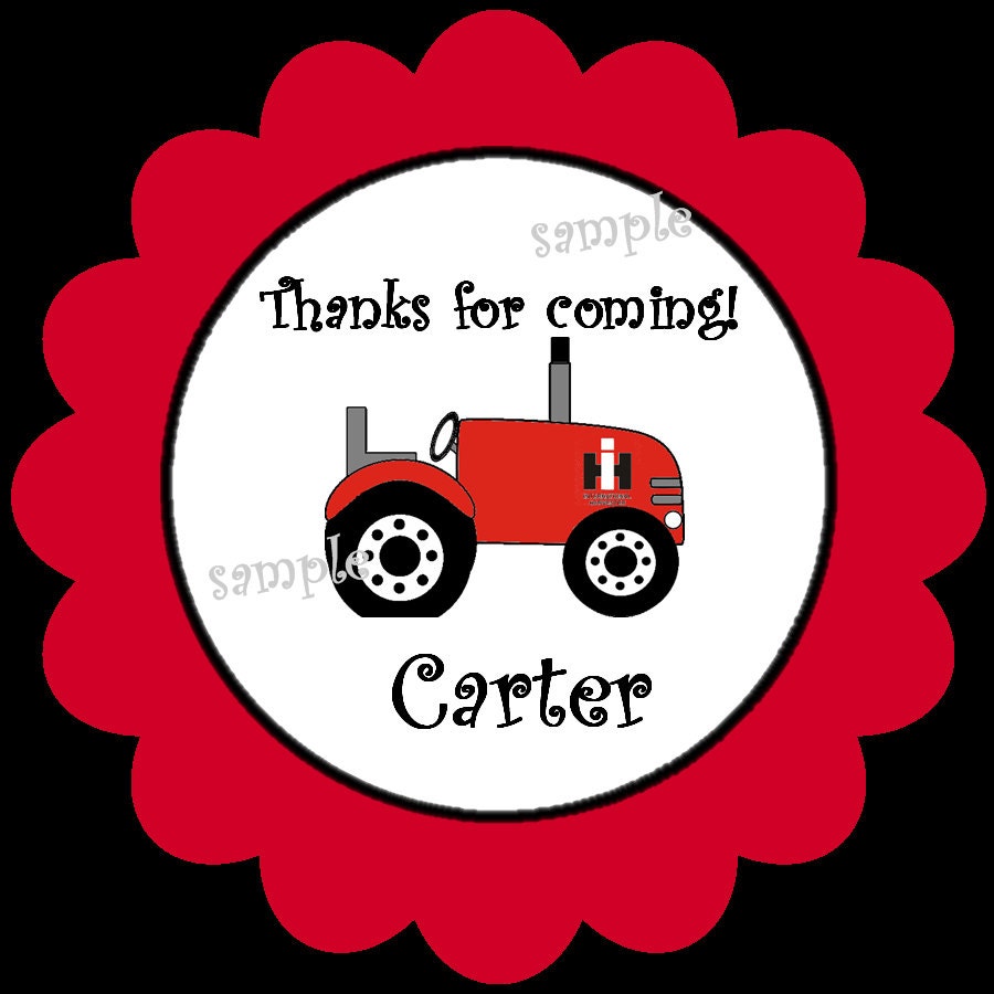 12 Personalized Red International Tractor Birthday Stickers, Gift ...