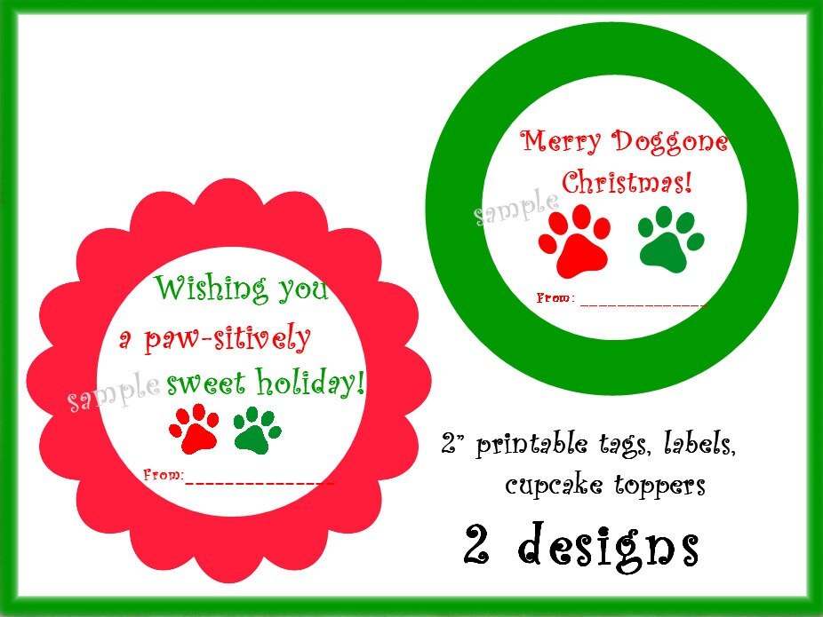 Printable Christmas Dog Favor Tag Labels 2 Circles, Stickers,cupcake ...