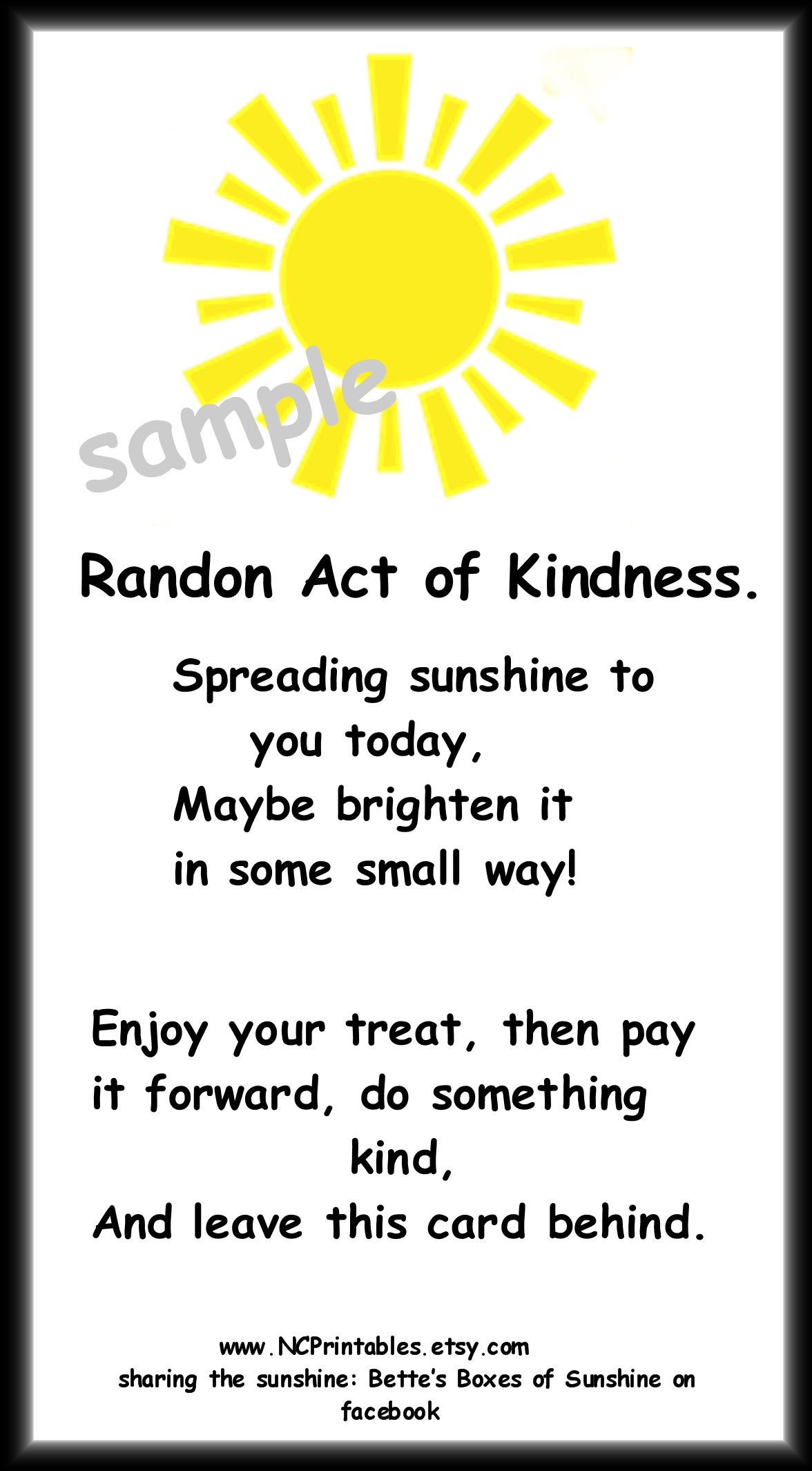 Sunshine Random Act of Kindness Cards-diy Printable - Etsy