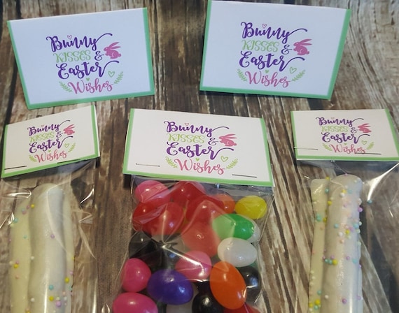 Bunny Kisses & Easter Wishes Printable Bag topper 2 | Etsy