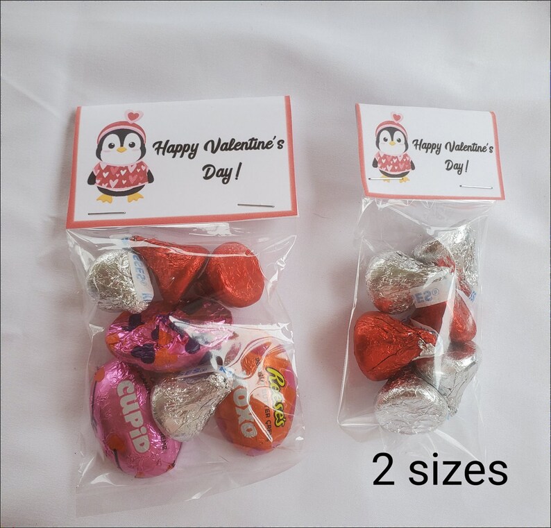 Valentine Penguin Printable Bag Topper,party,favor (DIY) 2 Sizes - Etsy