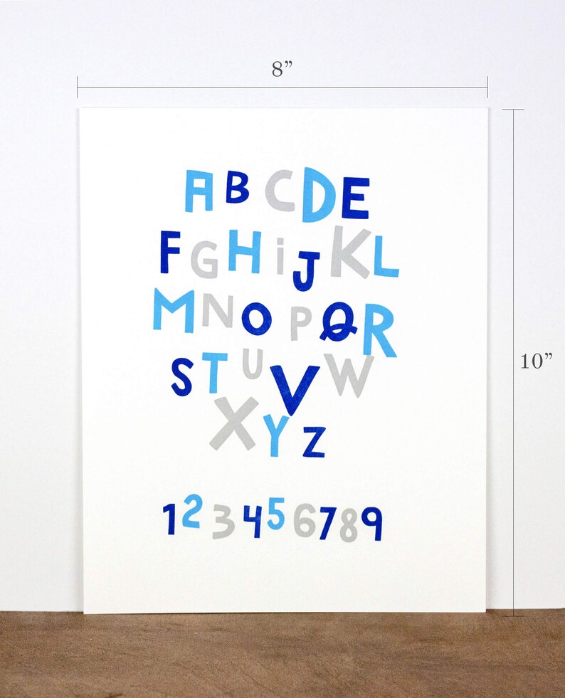 Alphabet and Numbers 8 X 10 Letterpress Print Blue - Etsy