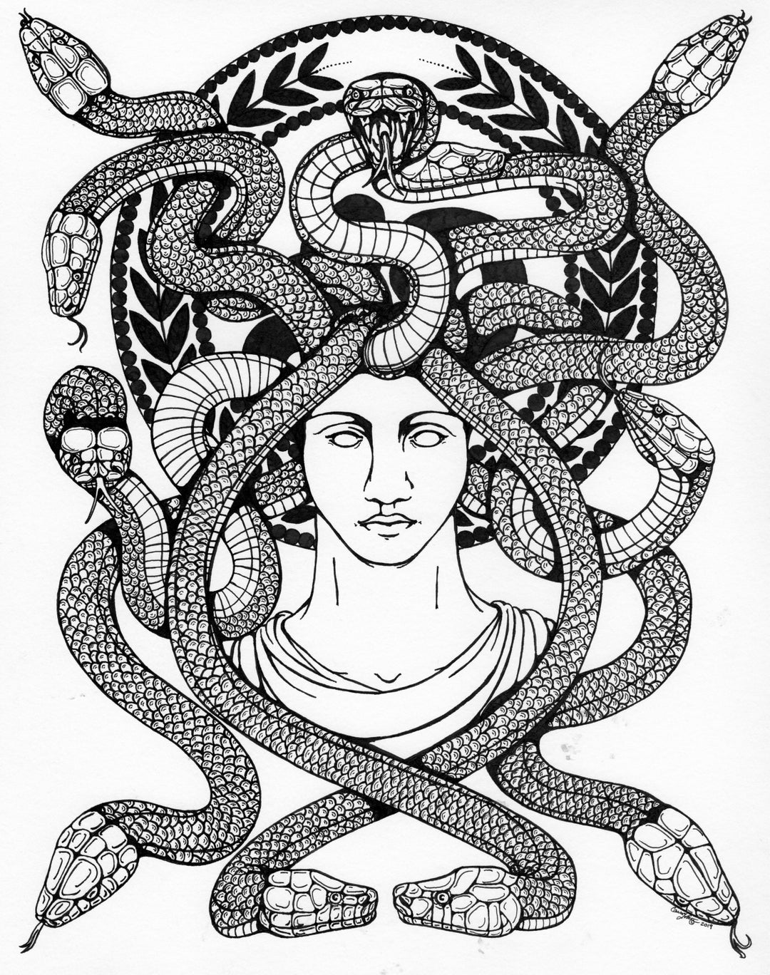 Medusa Pen and Ink Drawing: Greek Mythology Art - Etsy