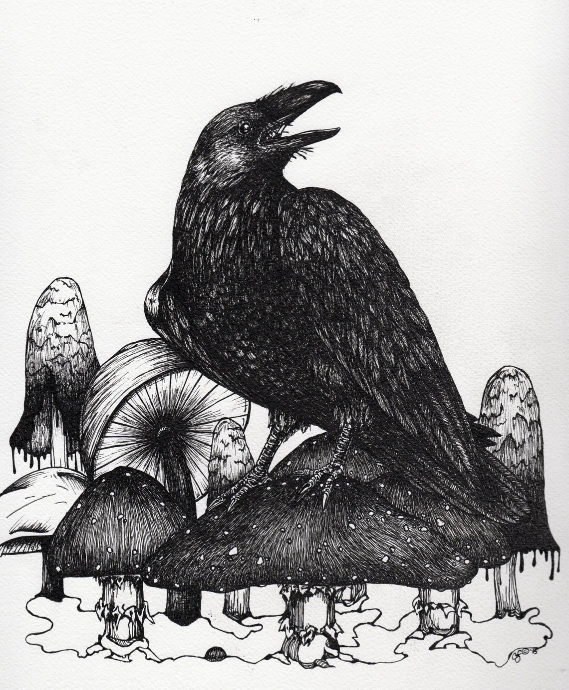 Raven and Mushrooms Print - Etsy