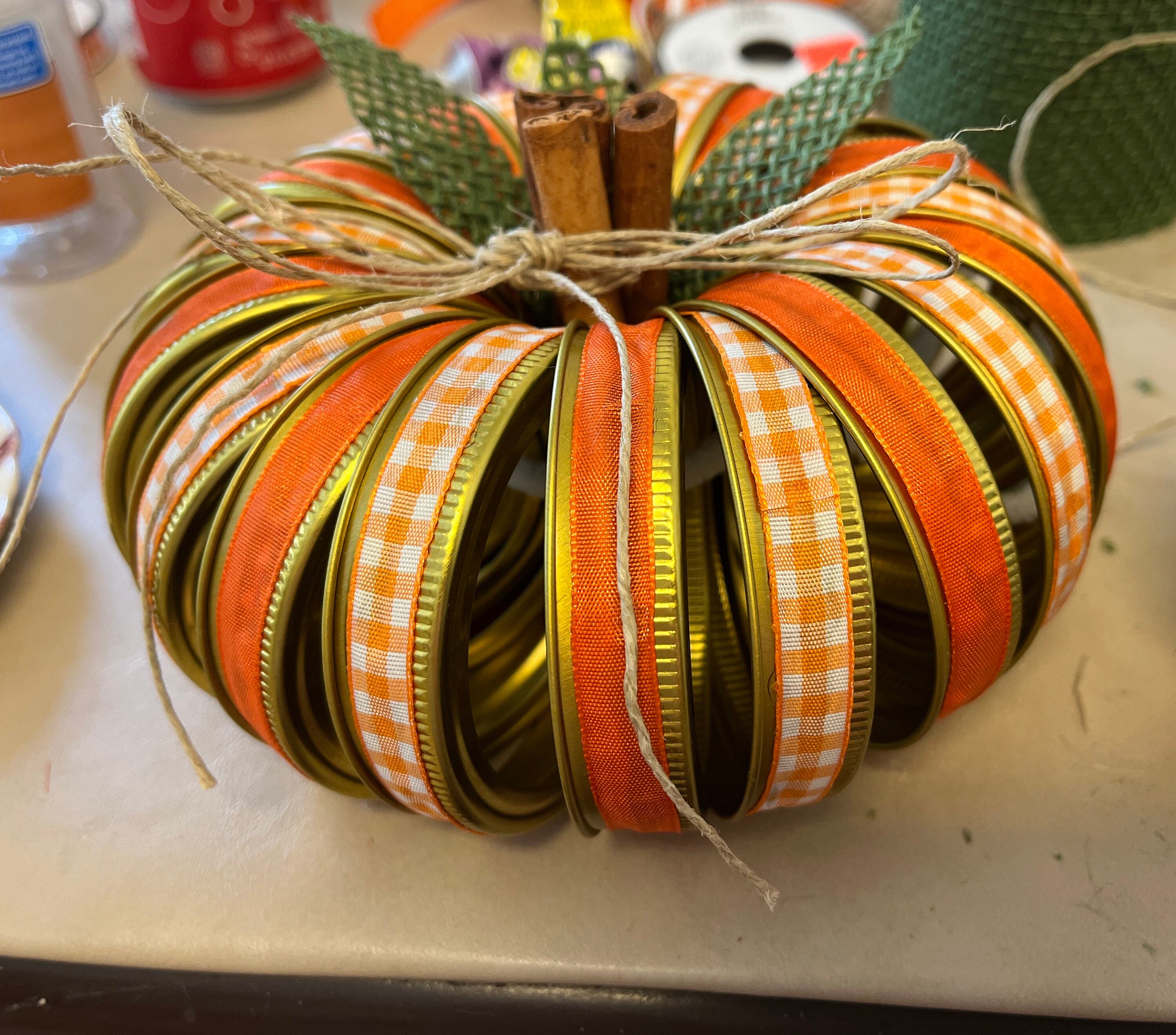 Handmade Mason Jar Lid Pumpkin Fall Decor Canning Ring Pumpkin Fall ...