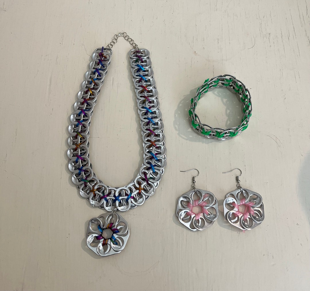 Recycled Pop Tab Necklace Pop Tab Chain Mail Earrings Coke Necklace Pop ...