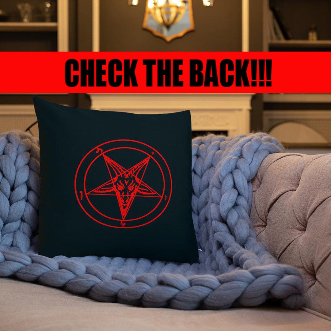The Nine Satanic Statements Premium Pillow check Out the Back - Etsy