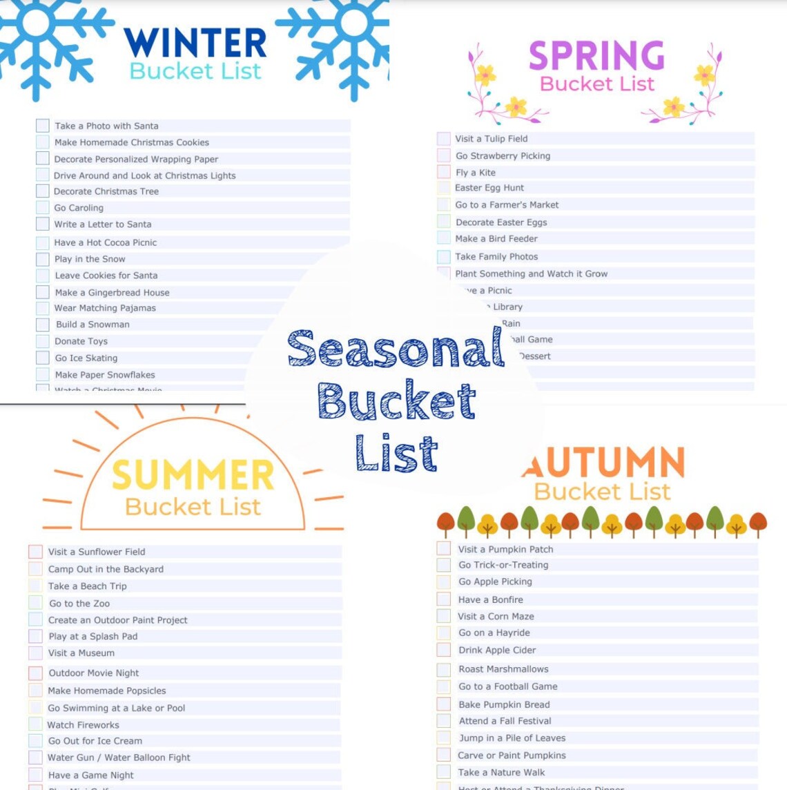 Family Seasonal Bucket List - Etsy