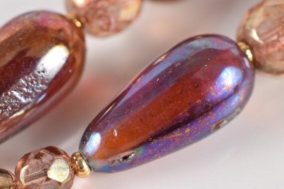 27" Vintage Iridescent Pear Shaped Art Glass & Peach … - Gem