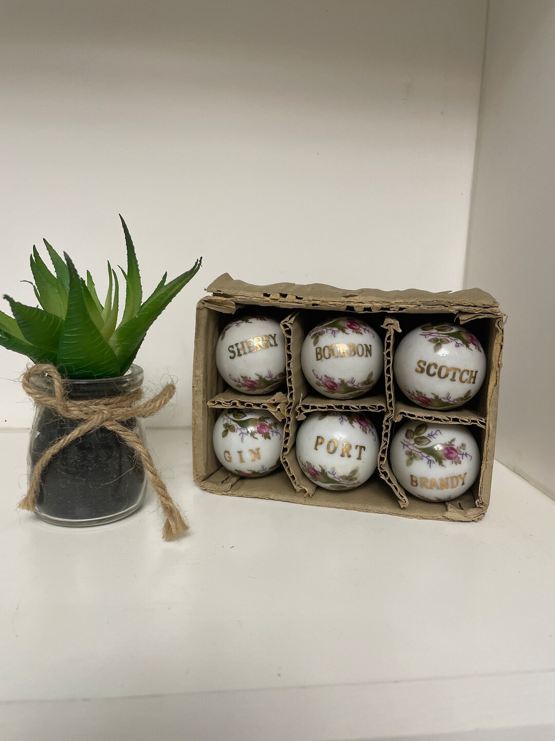Vintage Moss Rose Pattern China Decanter Stoppers Made by Royal Sealy ...
