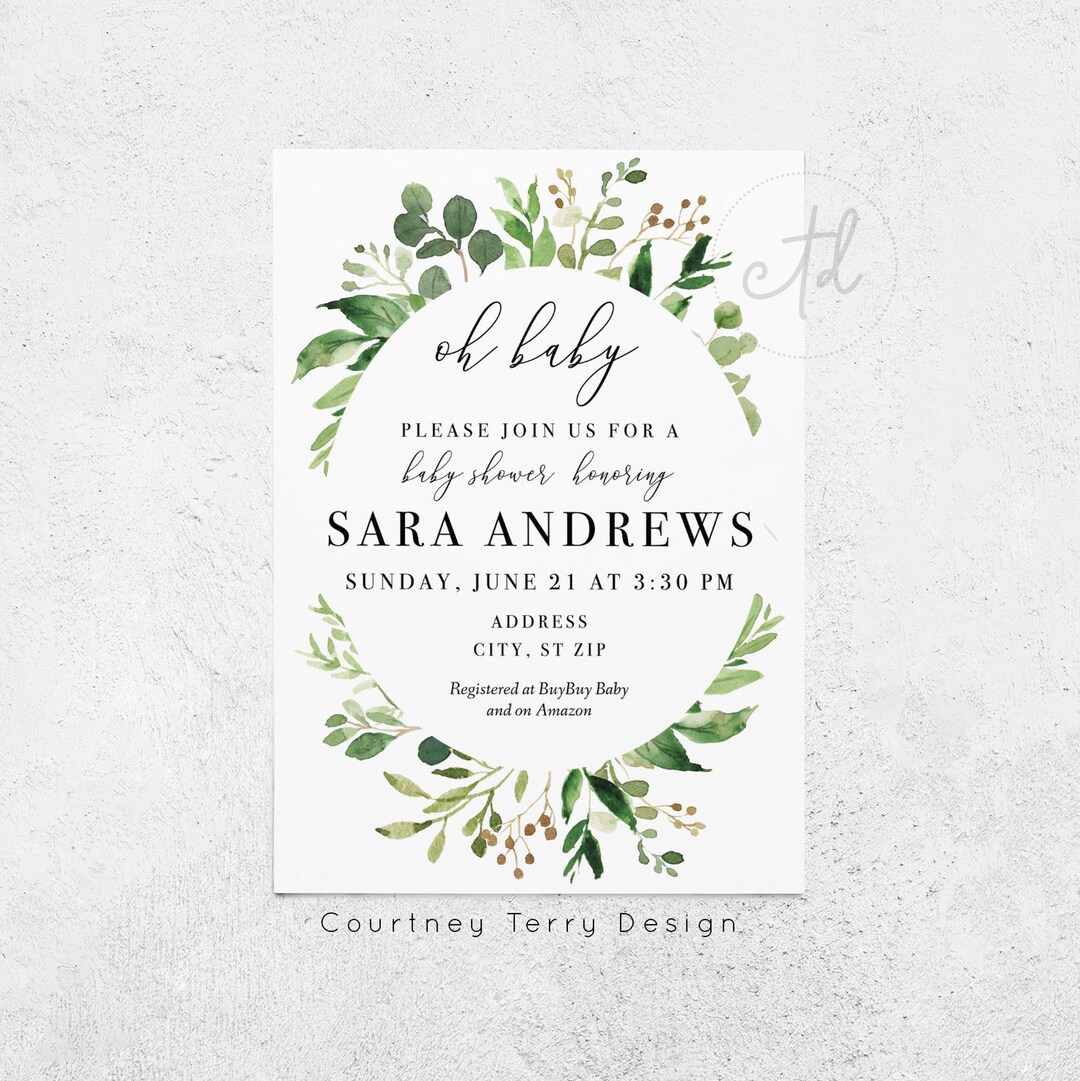 Greenery Baby Shower Invitation - Etsy