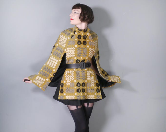 70s Autumnal WELSH Pure Wool Cape in Mustard TAPESTRY Pattern Cymru ...