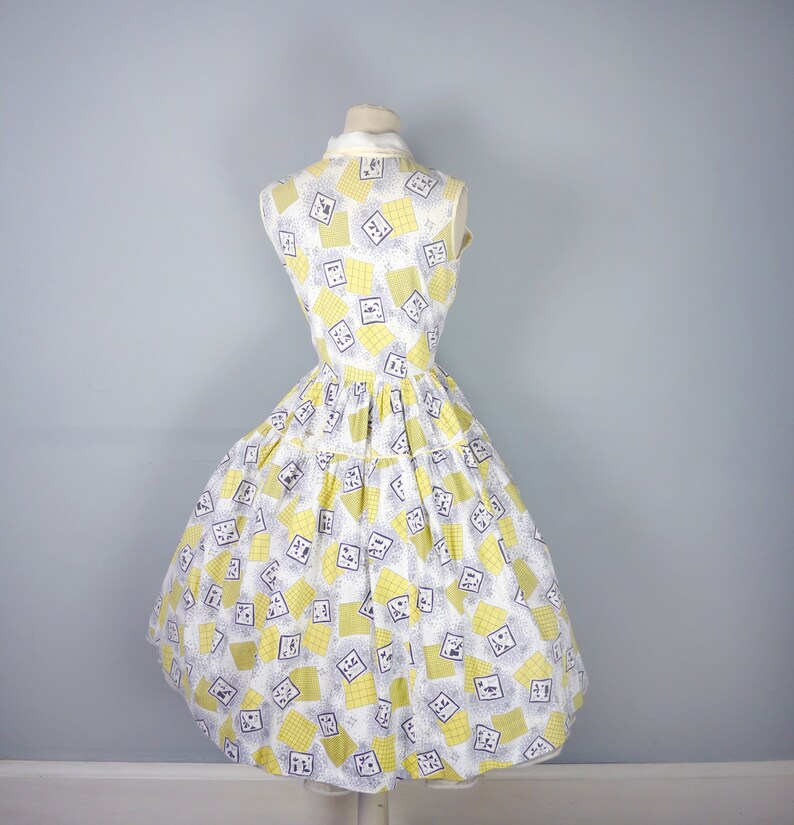 50s ATOMIC Novelty Print Dress in White YELLOW Grey and - Etsy