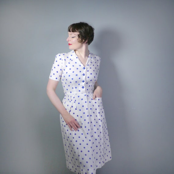 Late 40s PEGGY PAGE Dress in White With Blue POLKA Dot Print | Etsy UK