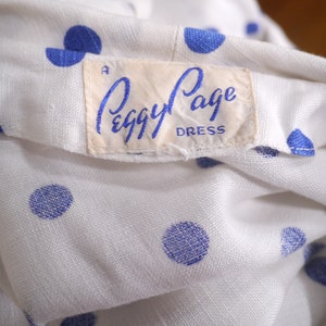Late 40s PEGGY PAGE Dress in White With Blue POLKA Dot Print - 1940s ...