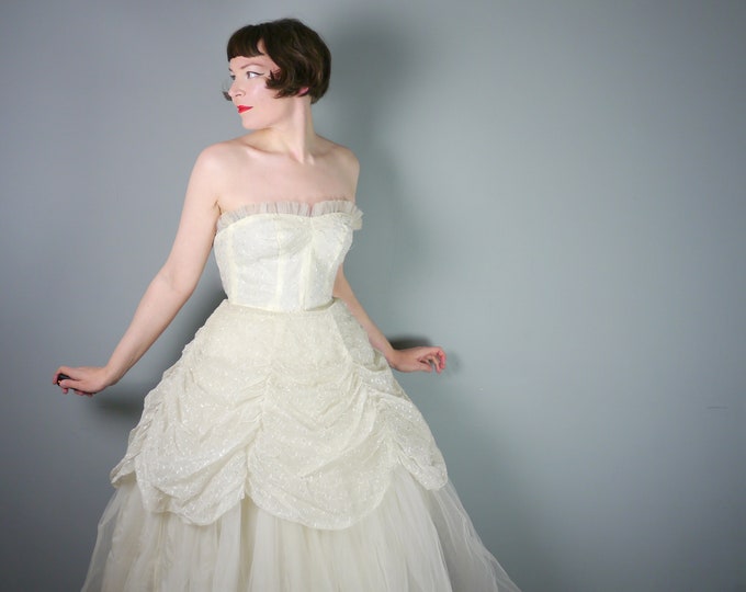 50s EMMA DOMB Net Prom Dress With Corset Bodice and Full Skirt - Etsy