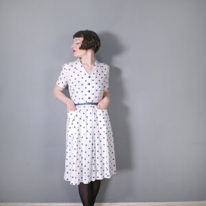 Late 40s PEGGY PAGE Dress in White With Blue POLKA Dot Print - 1940s ...