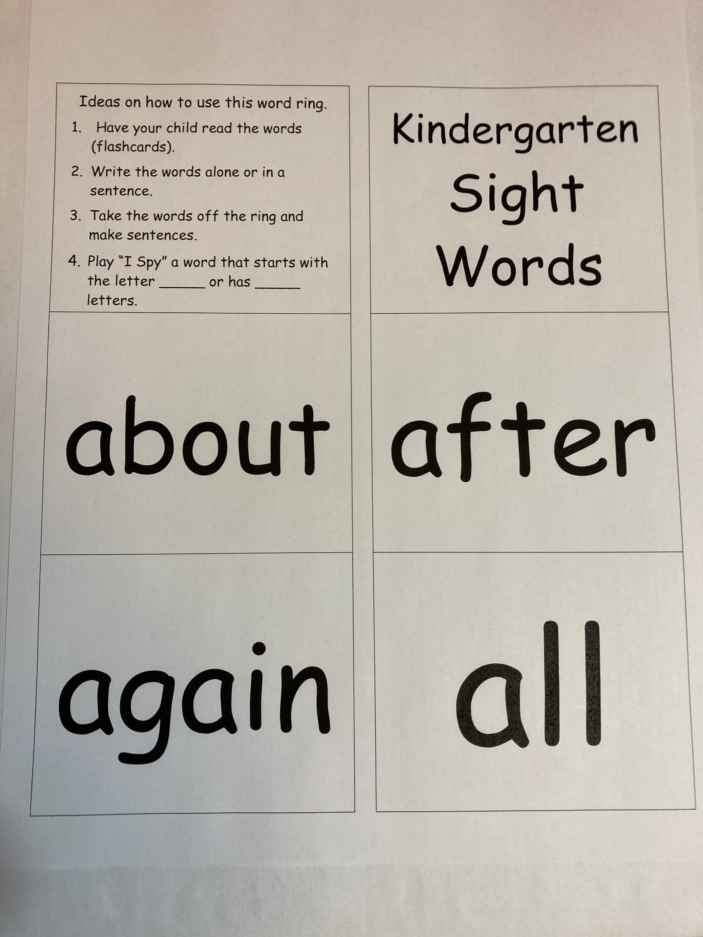 Reading Help Laminated Ready to Use High Frequency Words Preschool ...