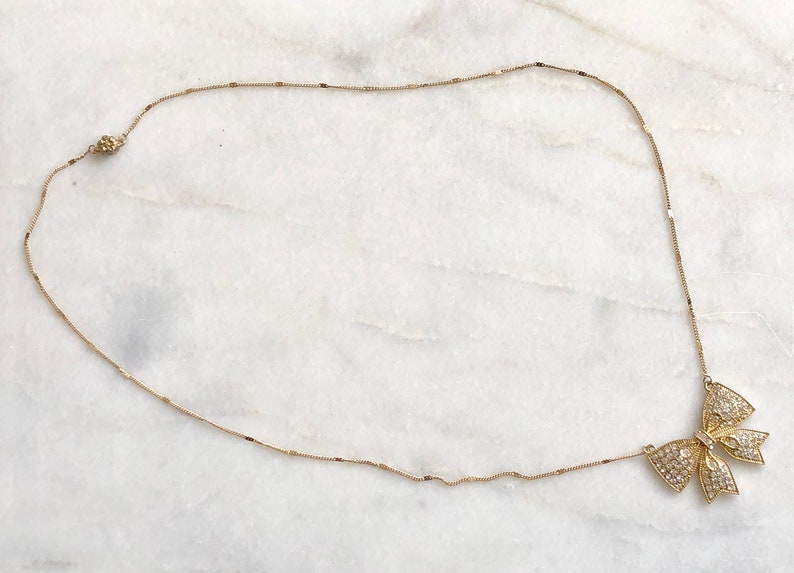 Bow Necklace Rhinestones Gold Metal Chain Simple Jewelry - Etsy