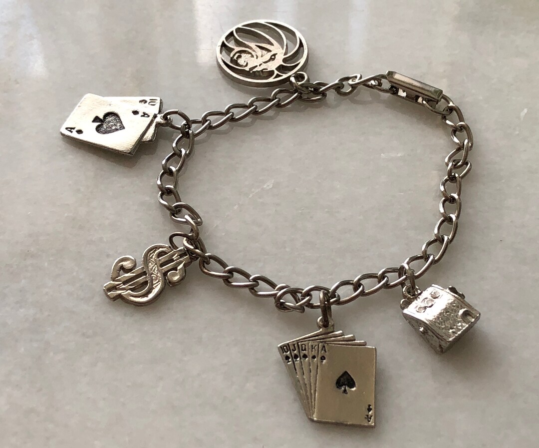 Casino Charm Bracelet Silver Metal Chain Las Vegas Souvenir Gambling ...