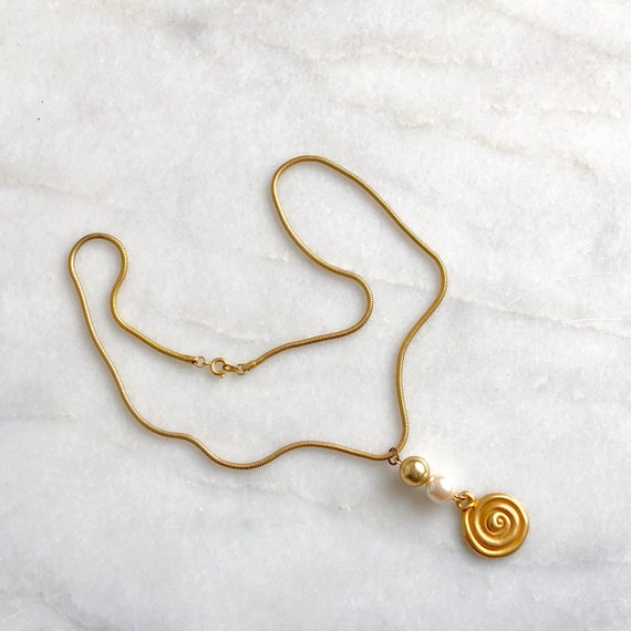 Spiral Necklace Gold Round Metal Chain Frosted Gold P… - Gem
