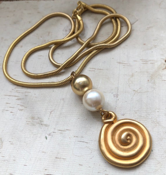 Spiral Necklace Gold Round Metal Chain Frosted Gold P… - Gem