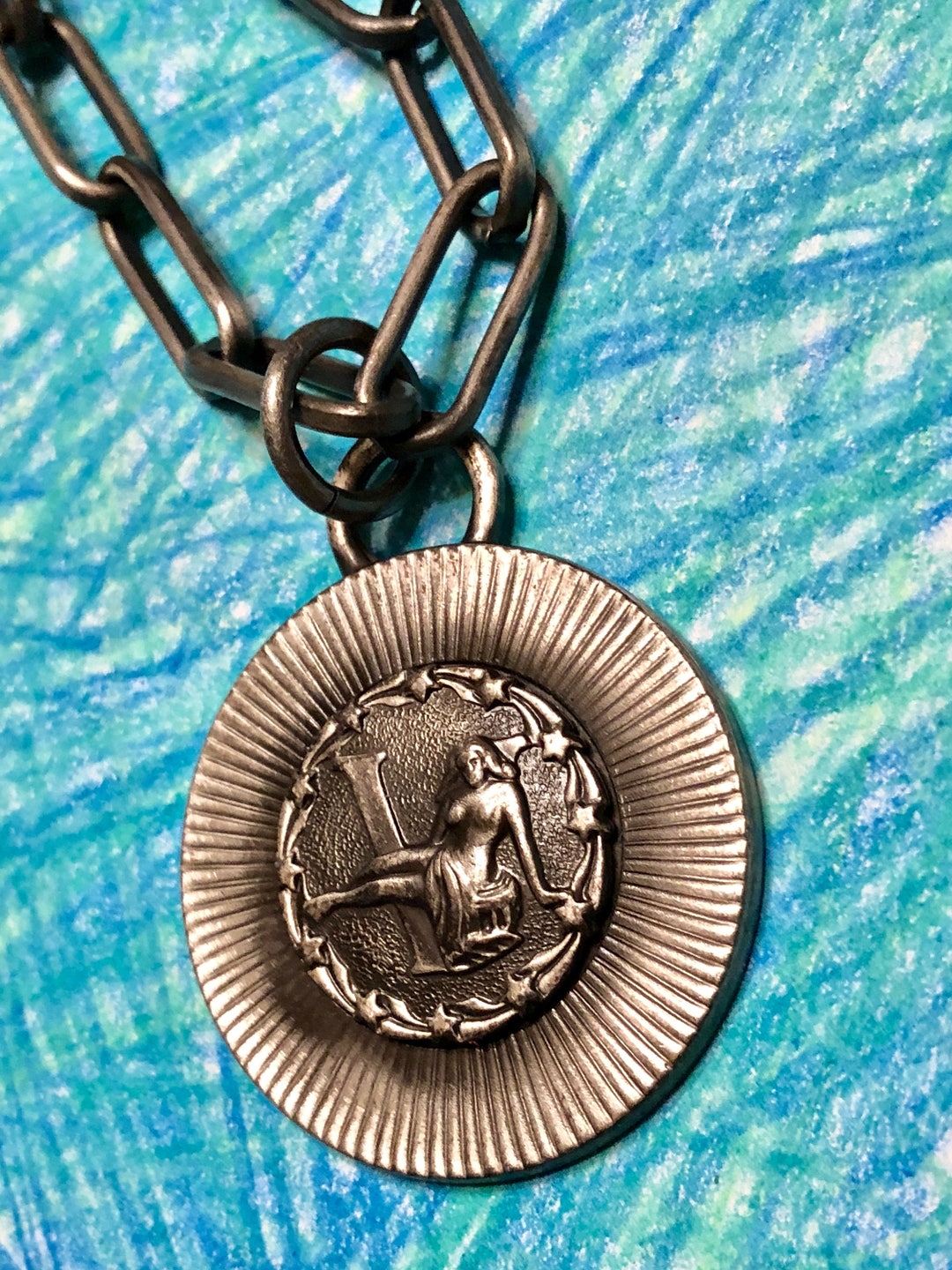Zodiac Necklace Virgo Vintage Pendant Silver Gunmetal Tone Chunky Thick ...