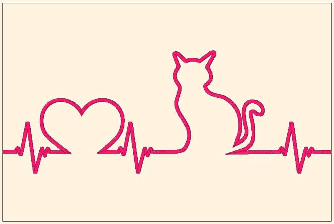 Cat Heartbeat Line Embroidery Designs 4x4, 5x7 and Jacket Back 12 in ...