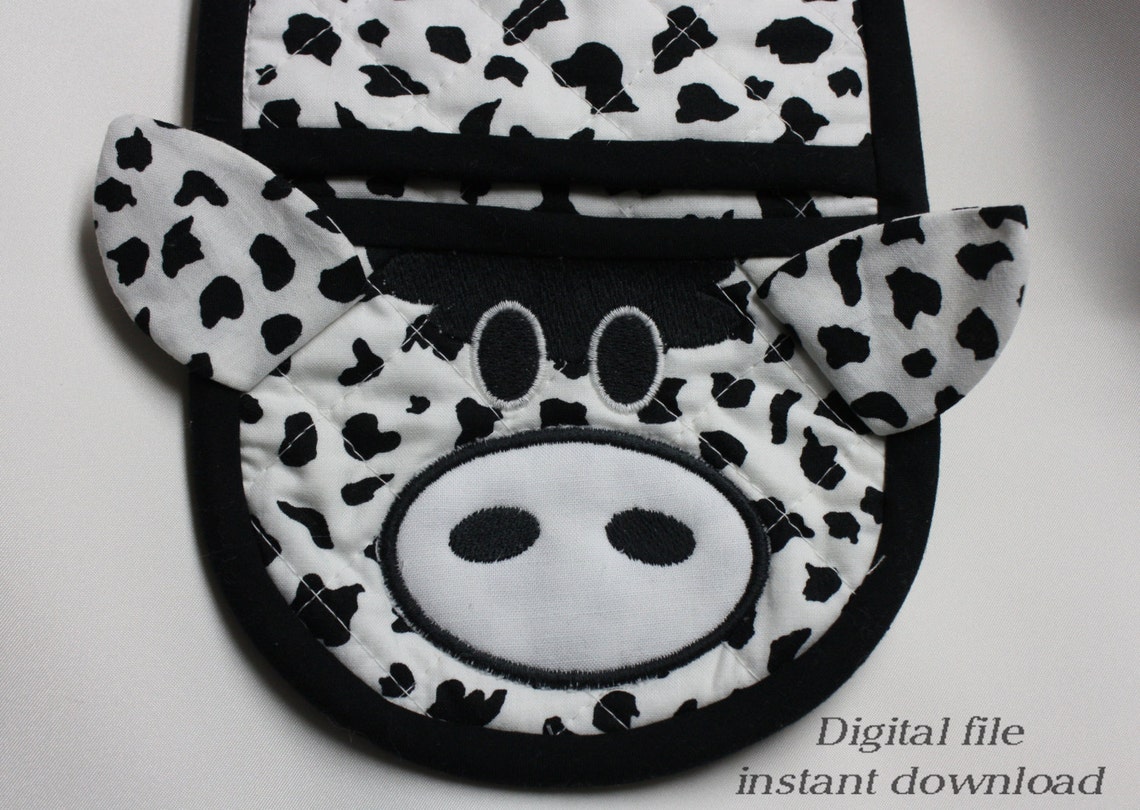 Cow Oven Mitt NEW 5x7 Size, in the Hoop Applique Machine Embroidery ...