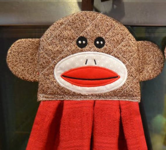 Sock Monkey Face Quilted Towel Topper in the Hoop Machine - Etsy Australia
