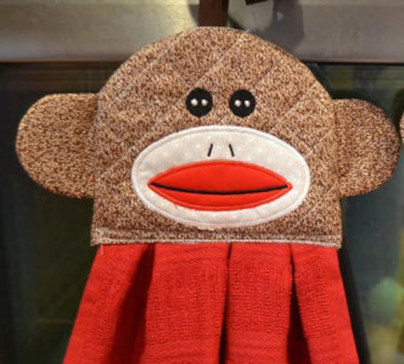 Sock Monkey Face Quilted Towel Topper in the Hoop Machine Embroidery ...