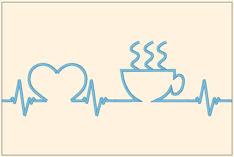 Coffee Heartbeat Line Embroidery Design Hoop 7in, 10in and 12 Inches ...