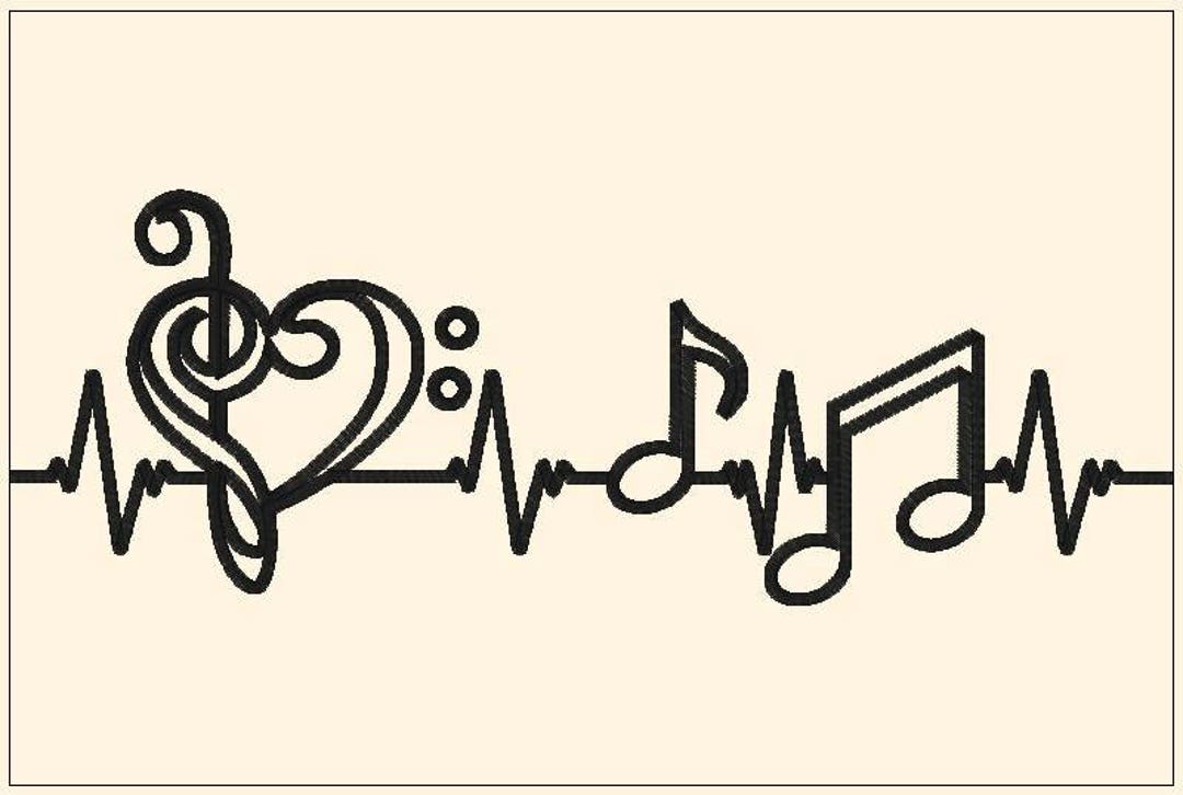 Music Notes Heartbeat Line Embroidery Design 5 Sizes Embroidery Machine ...