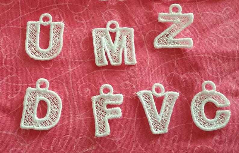Lace Alphabet Top Loop Charms Freestanding Lace Machine Embroidery ...