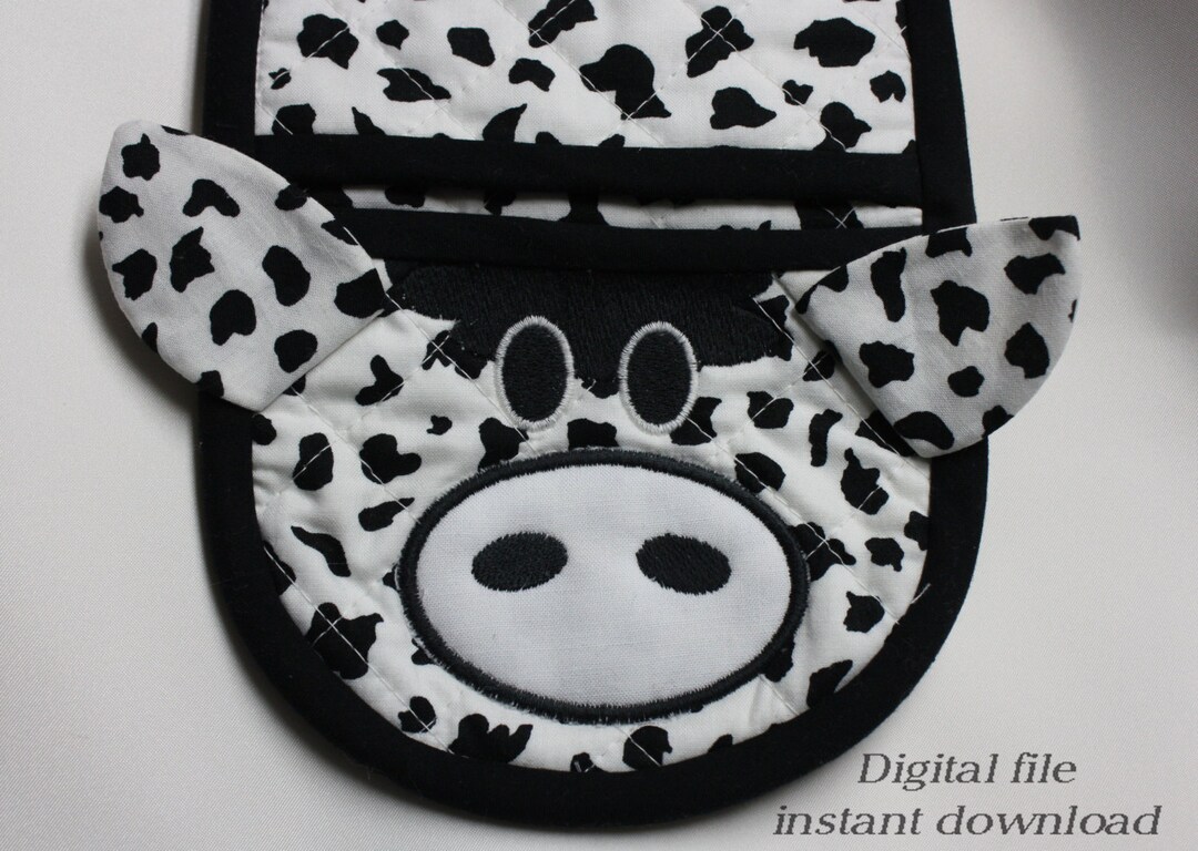 Cow Oven Mitt Pot Holder in the Hoop Applique Design Digital Pattern ...