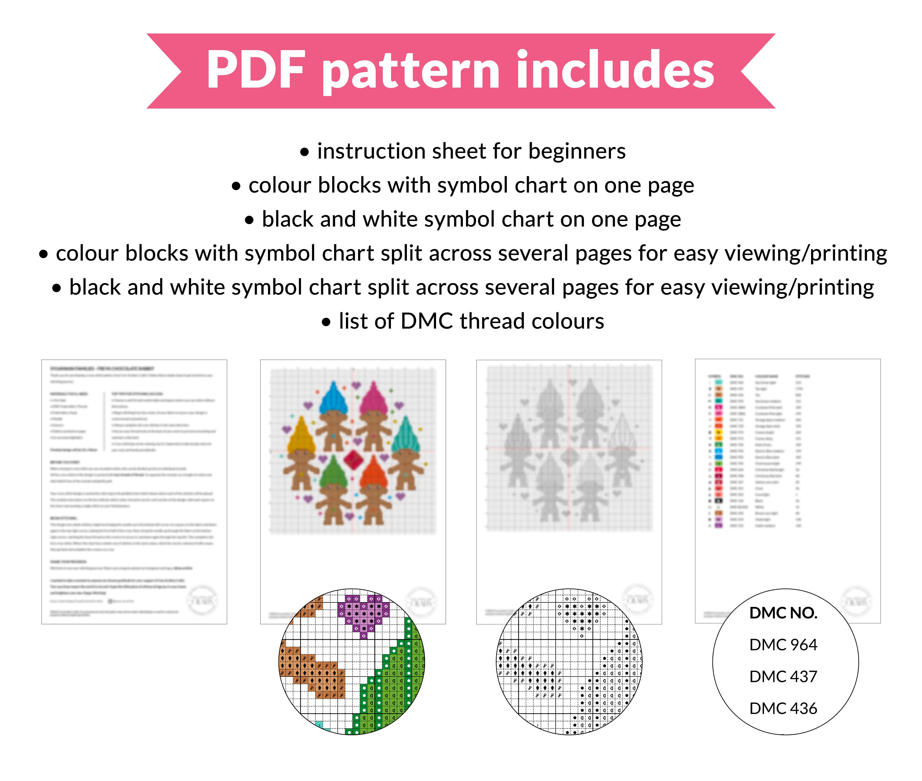 Retro 90s Trolls - Cross Stitch Pattern - Digital File - INSTANT ...