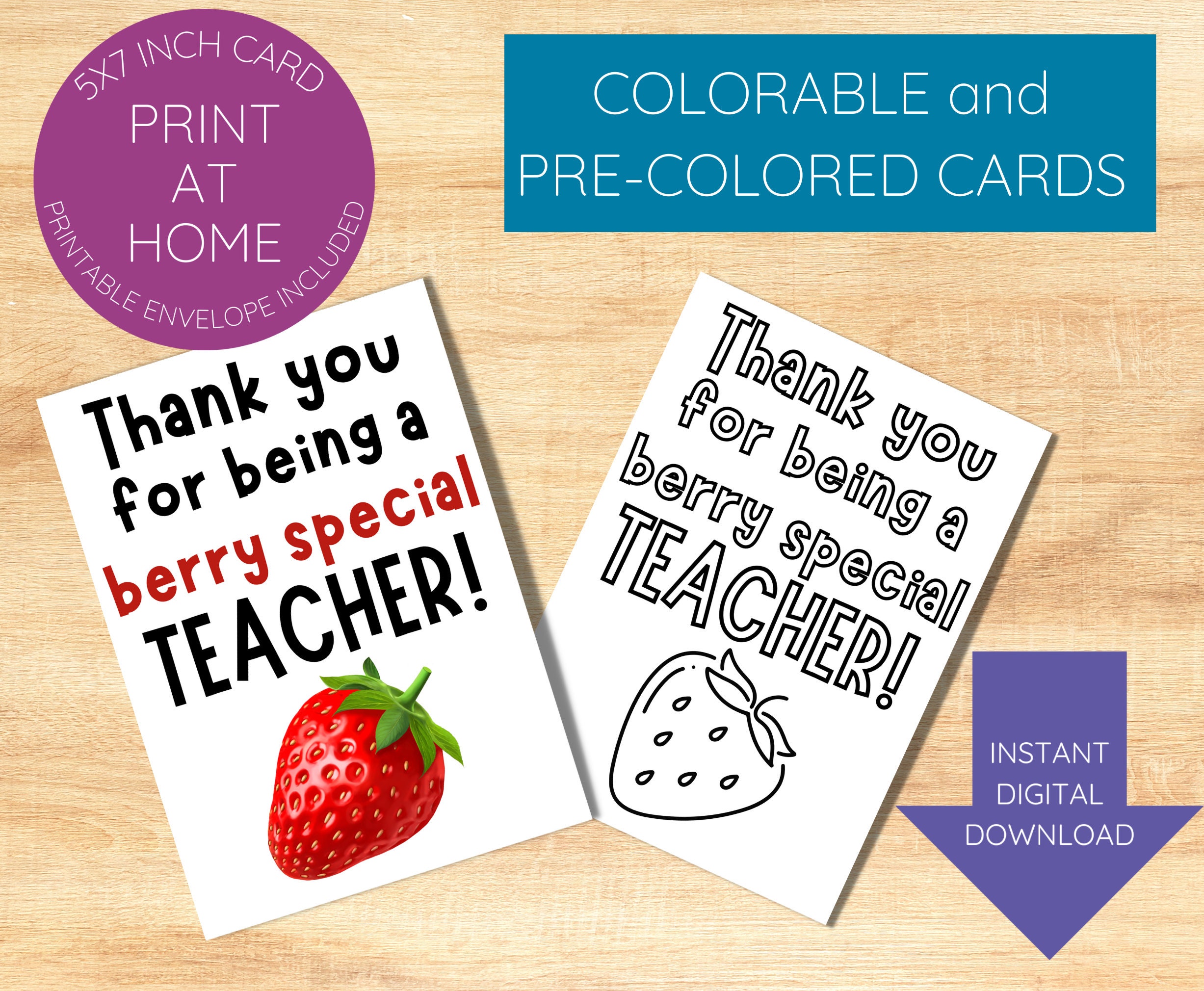 Printable Teacher Appreciation Cards-pre-colored & Colorable-instant ...