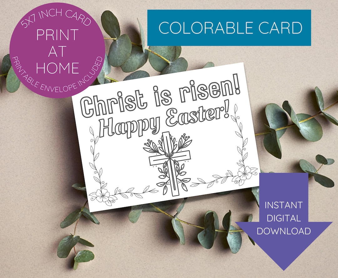 Printable Colorable Religious Easter Card-instant Download-resurrection ...