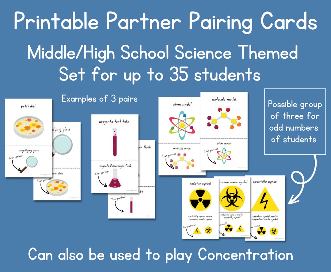 Printable Science Partner Pairing Matching Cards-middle/high School ...