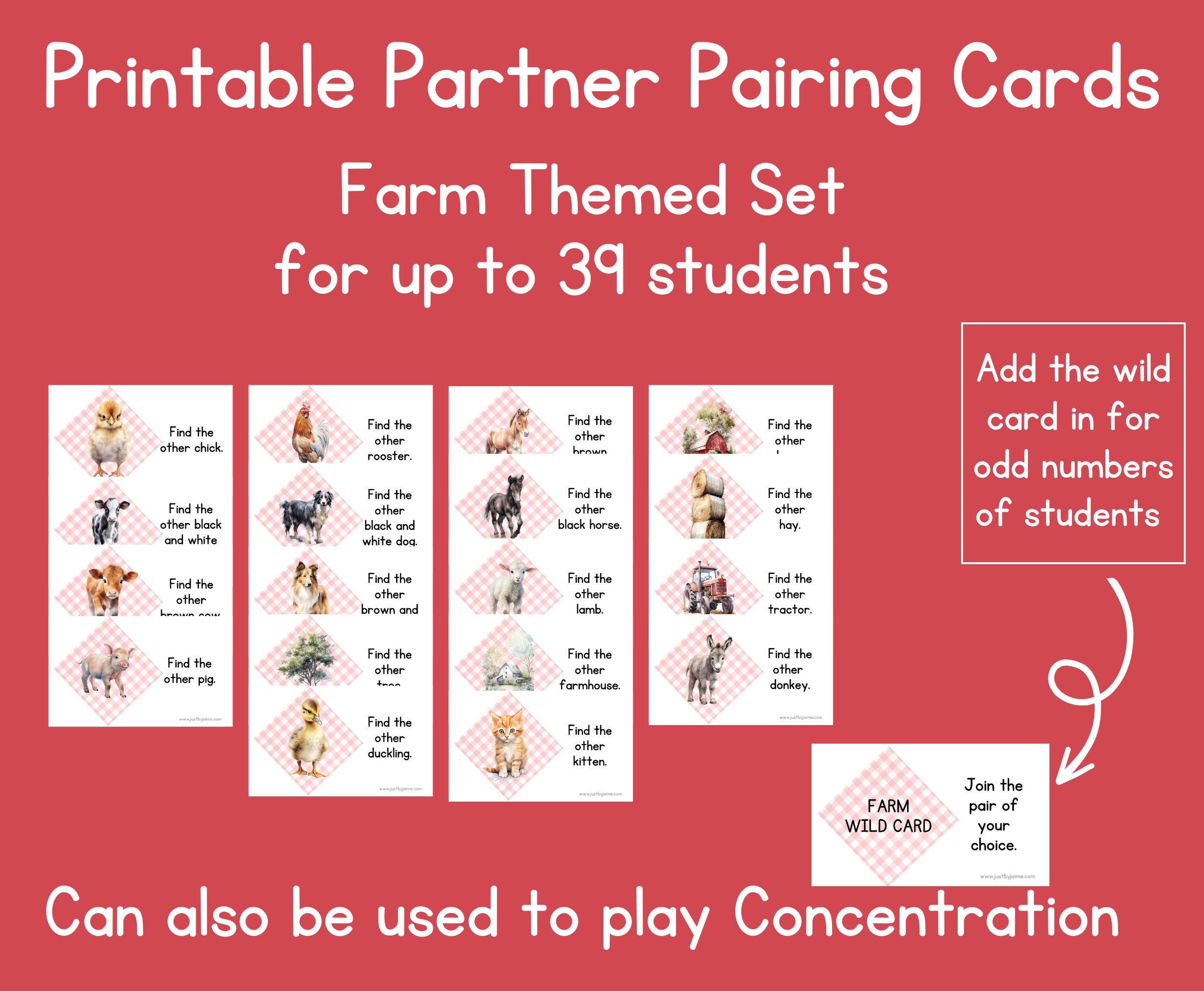 Printable Partner Pairing Matching Cards-farm Theme-instant Download ...