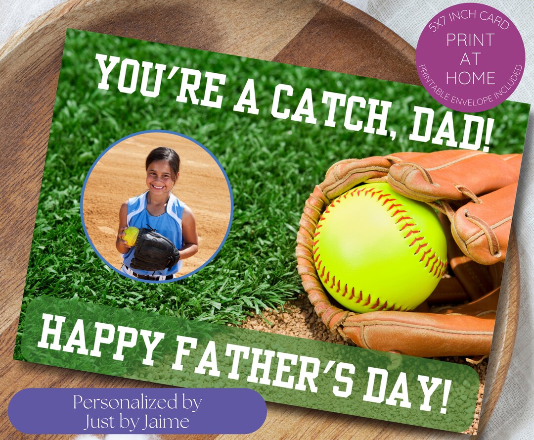 Personalized Softball Father's Day Card-printable-photo-custom Wording ...