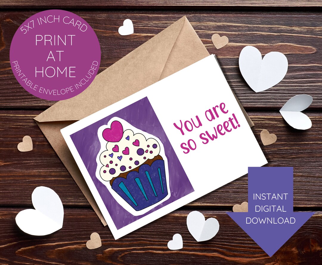 Printable Cupcake Valentine's Day/love Card-instant Download-7x5inch ...
