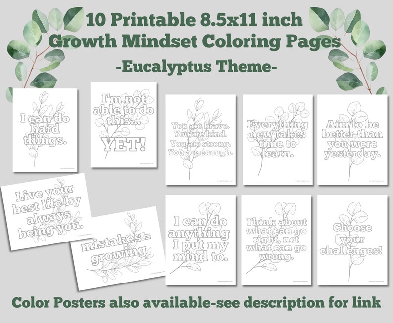 Printable Growth Coloring Pages-motivational Classroom Decor-elementary ...